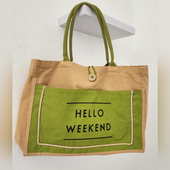 Hello Weekend | Bags | Hello Weekend Large Canvas Tote Bag | Poshmark